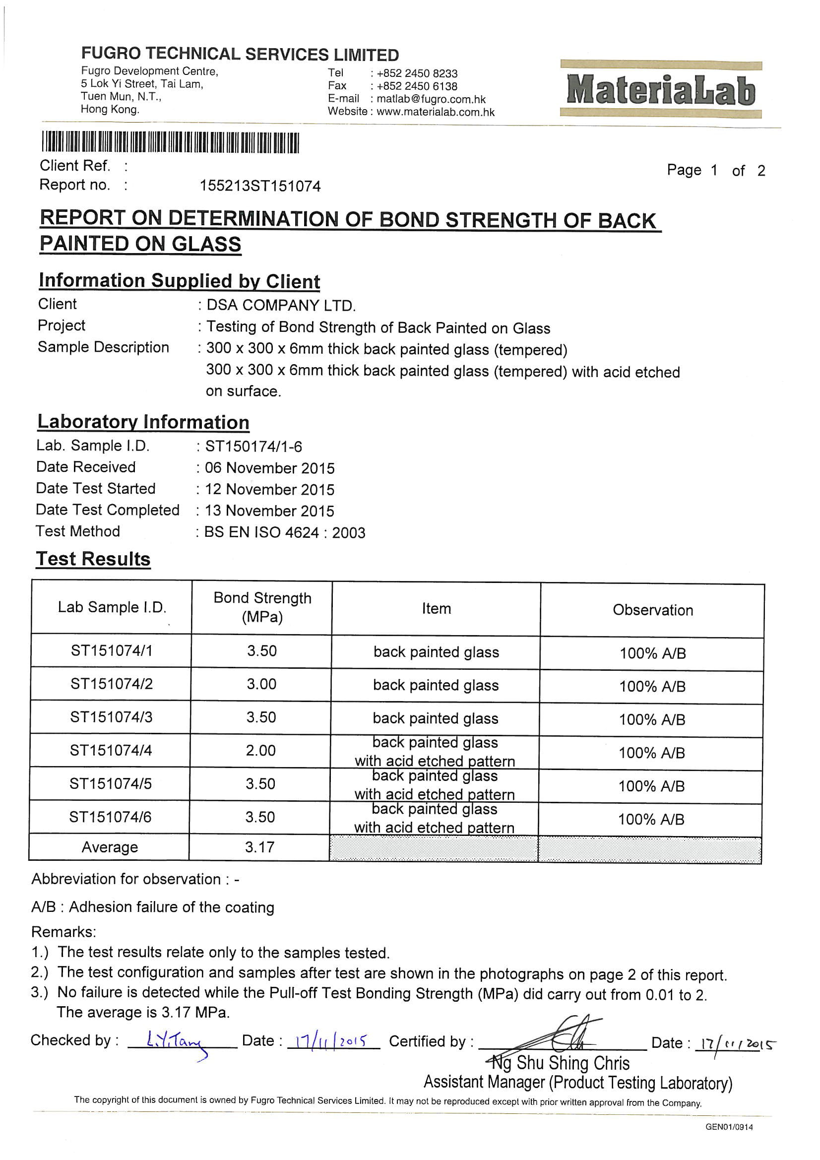 Bond Strength Test for Mirror Glass - DSA